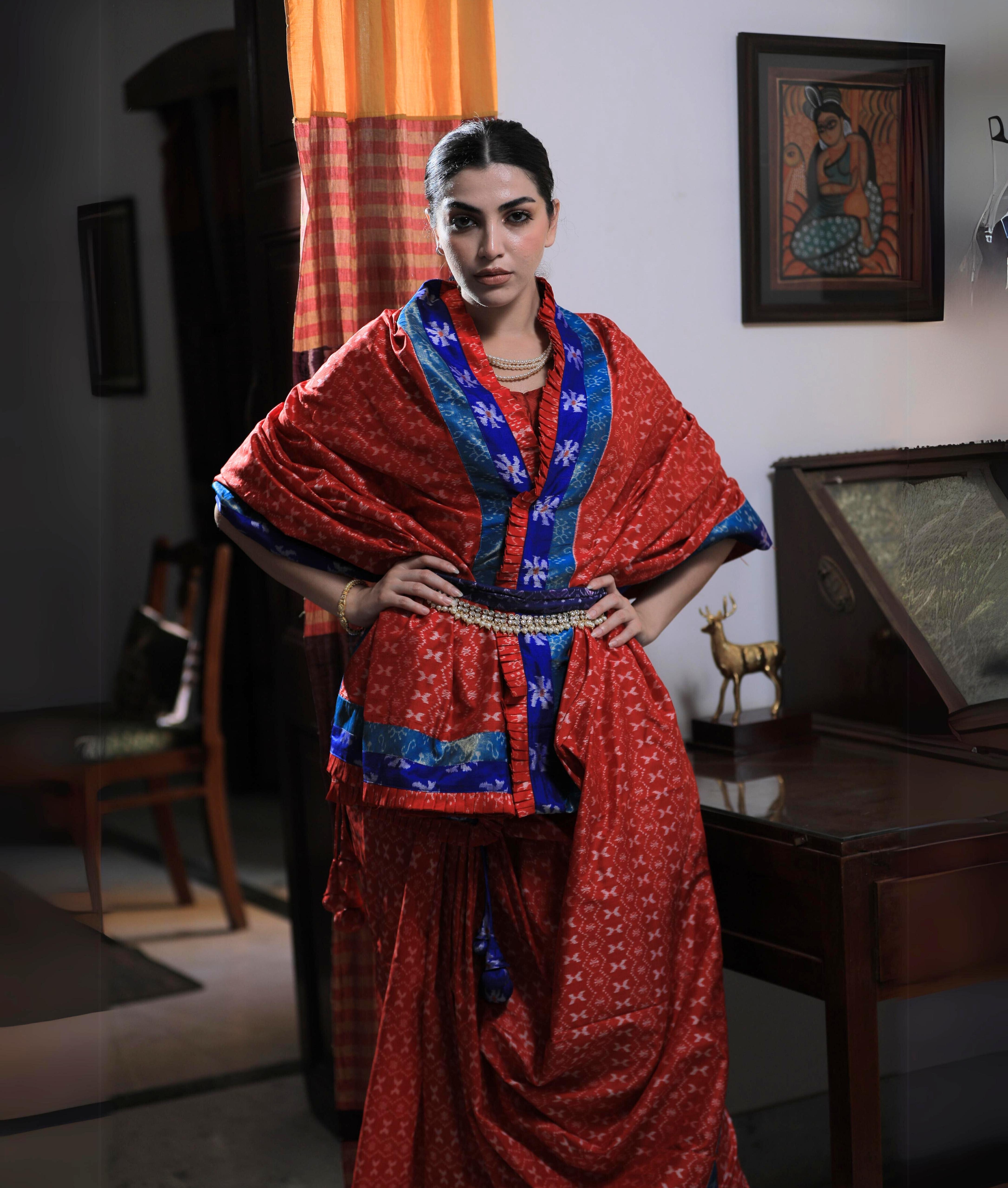 Shephalee Ultramine Blue Touch Bold Red Pure Silk